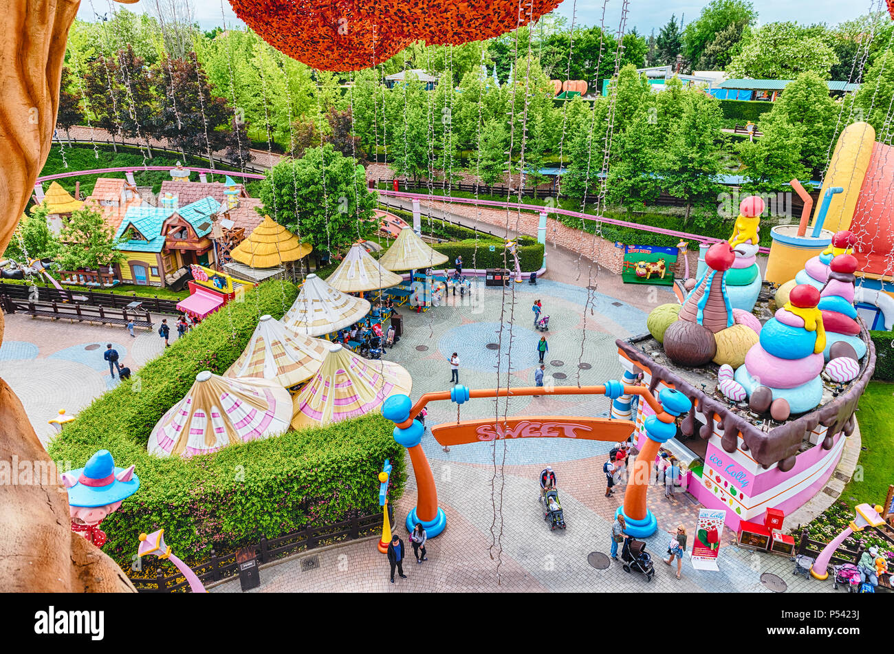 CASTELNUOVO DEL GARDA, ITALY - MAY 1: Aerial view inside Gardaland ...
