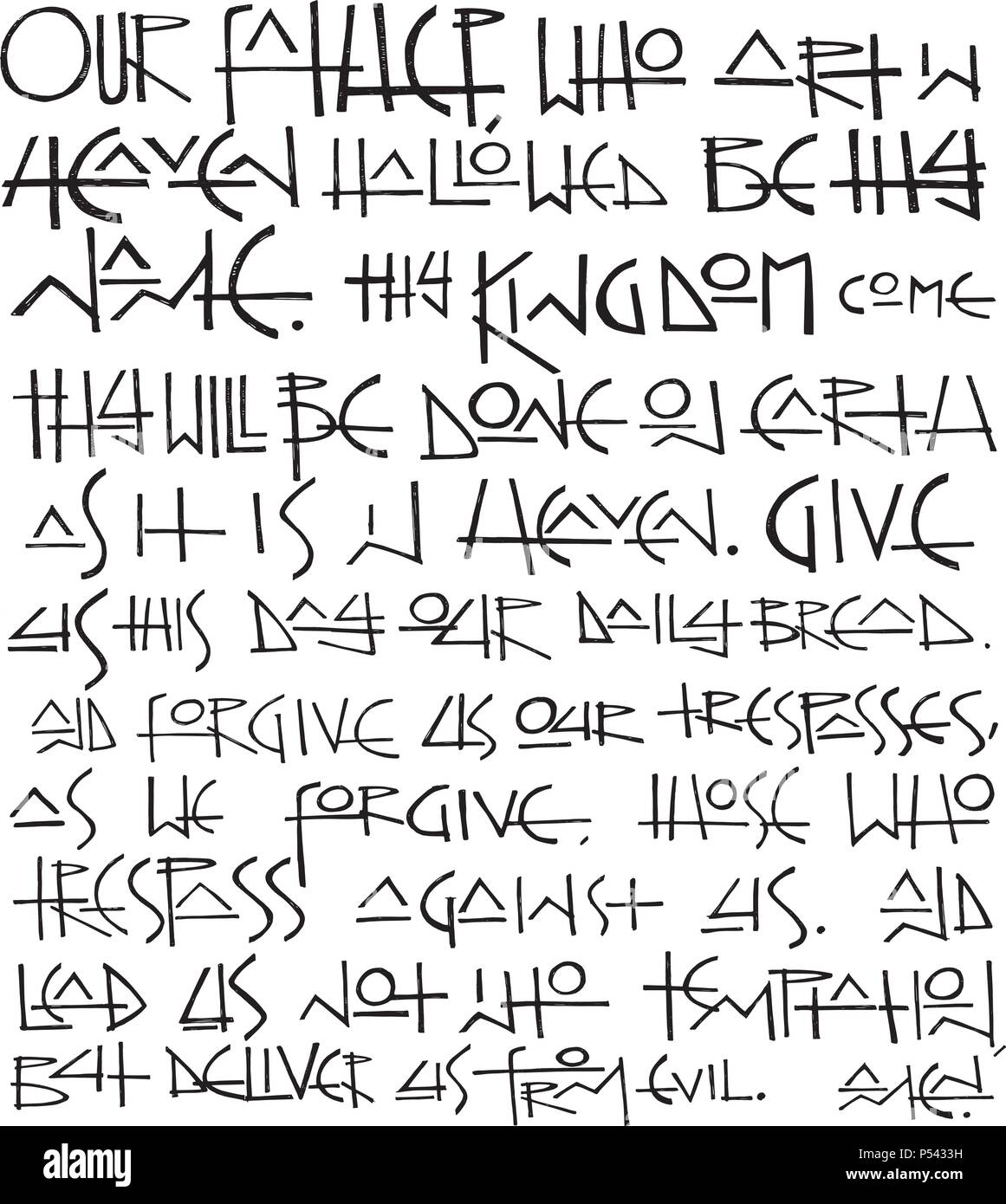 Hand drawn vector illustration or drawing of the Our Father prayer ...