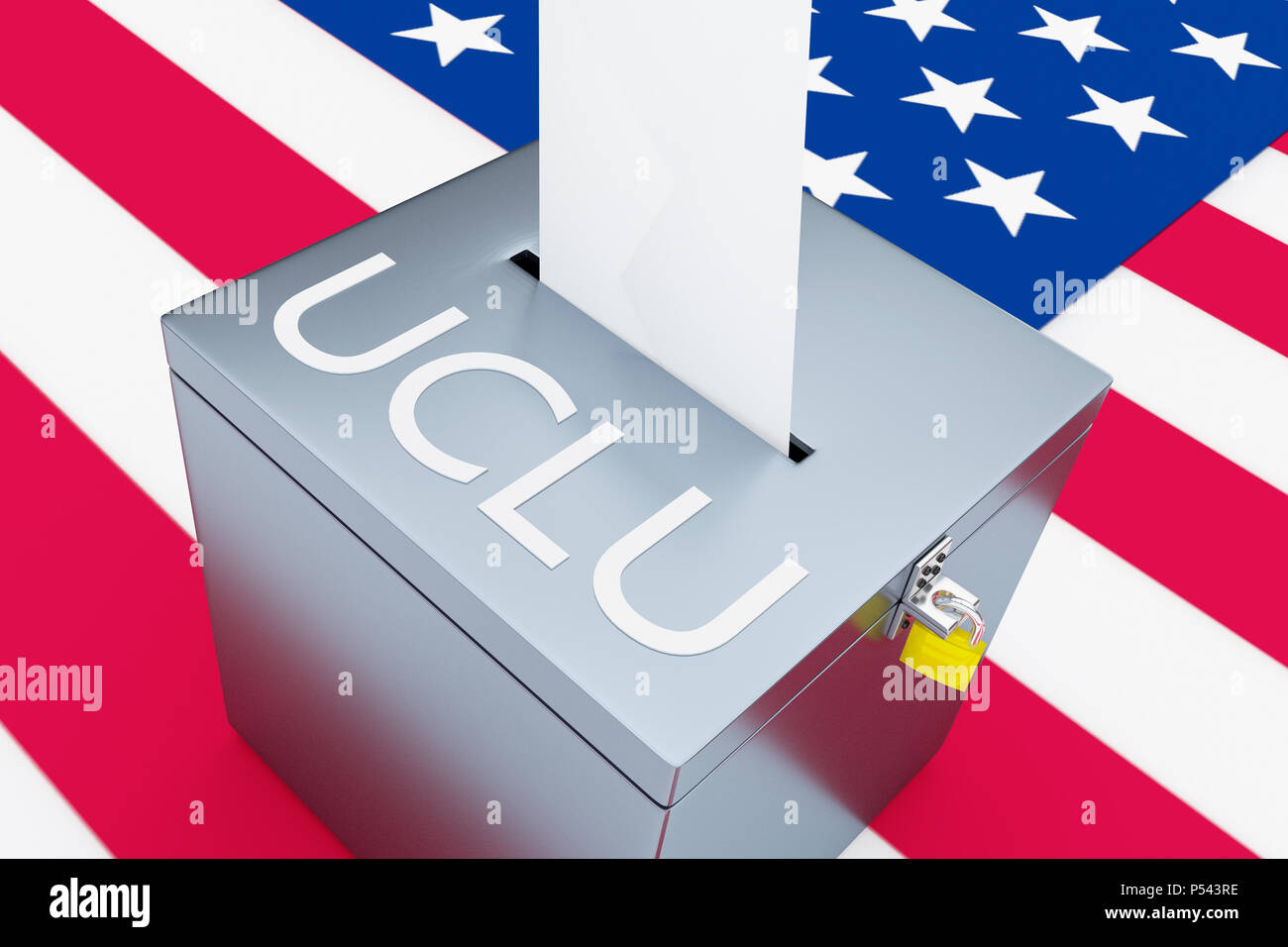 3D illustration of ACLU script on a ballot box, with US flag as a ...