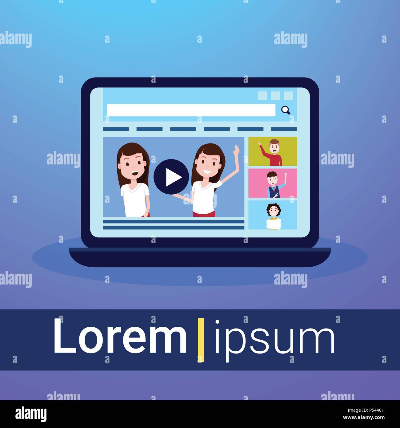 laptop media load concept online video stream service player interface ...