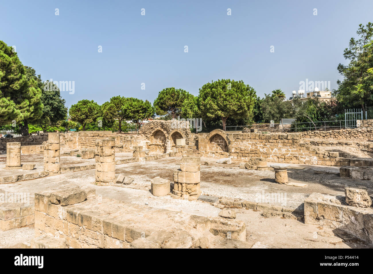 Ancient Roman ruins in the archaeological park of Paphos, Cyprus Stock ...