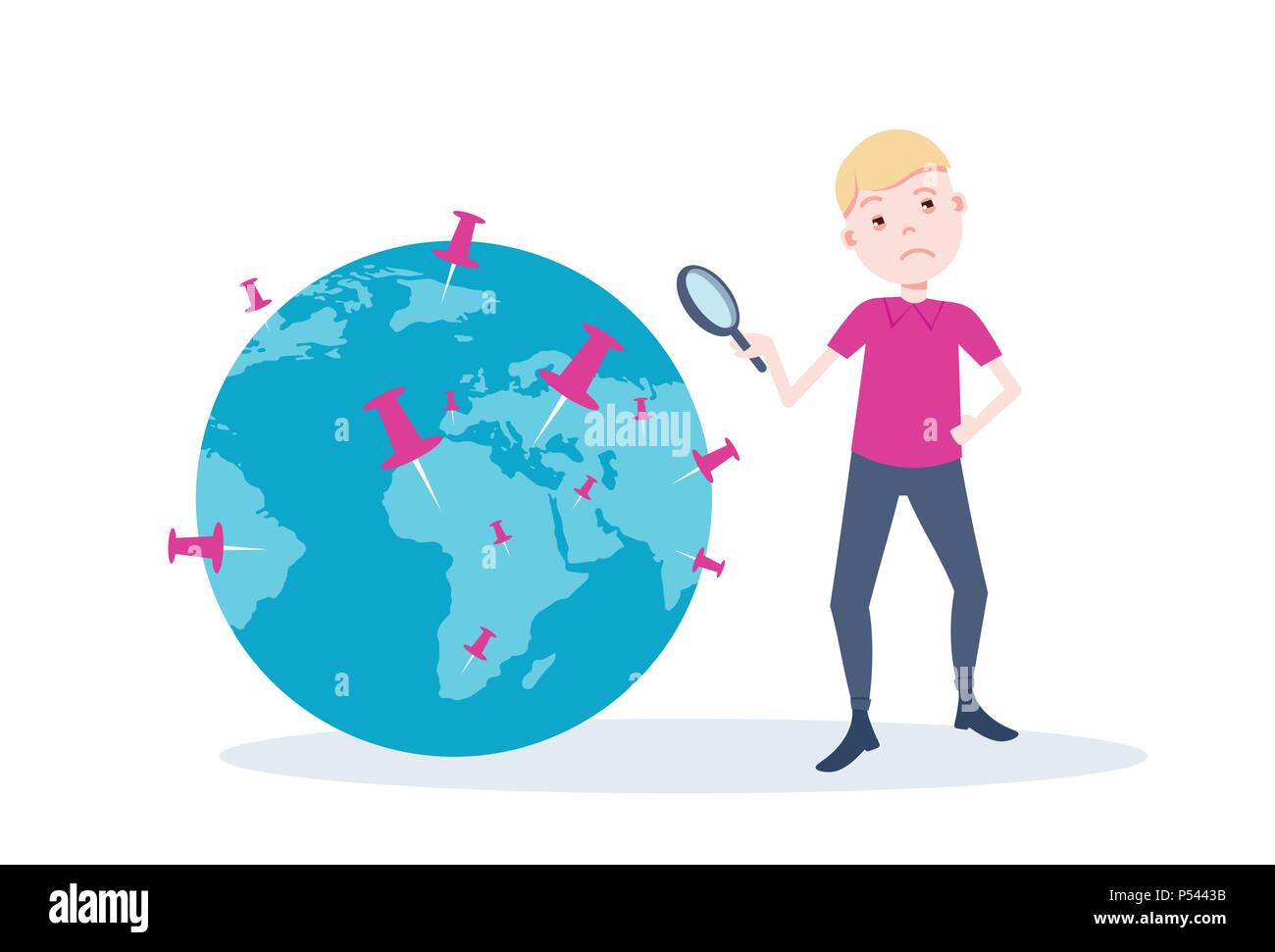 man character search at globe mark with magnifier male template for ...