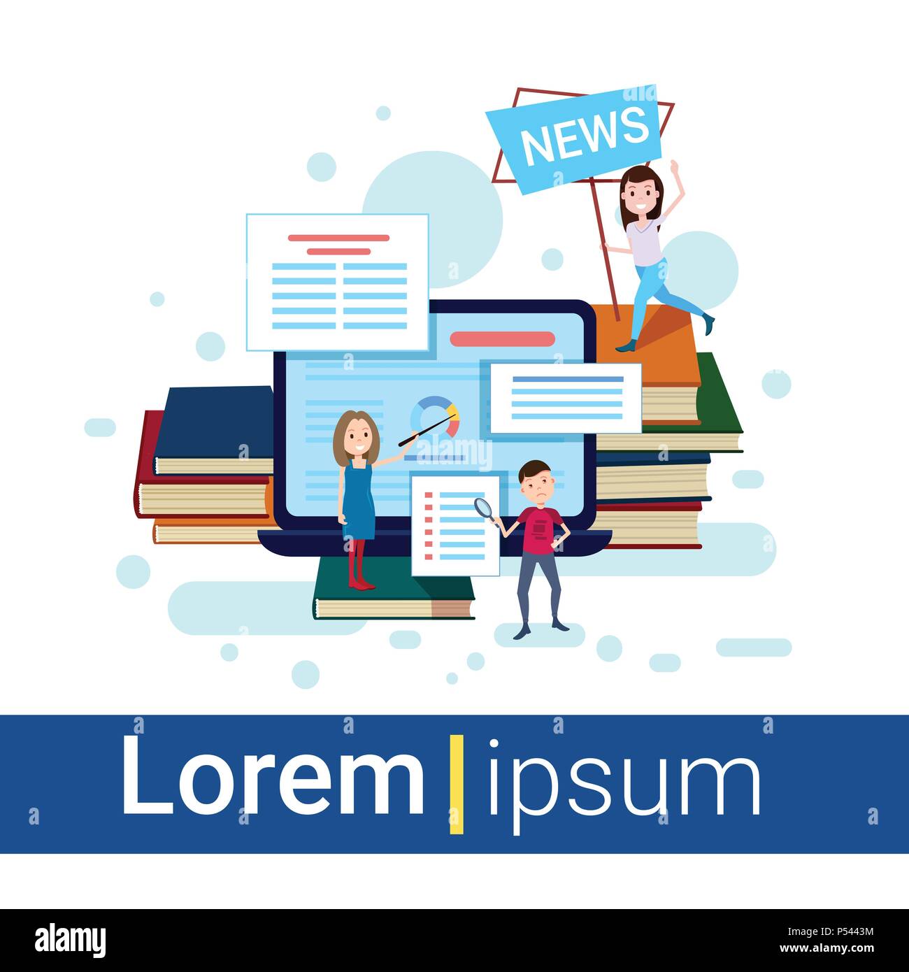 man girl team character working together news media template for design ...