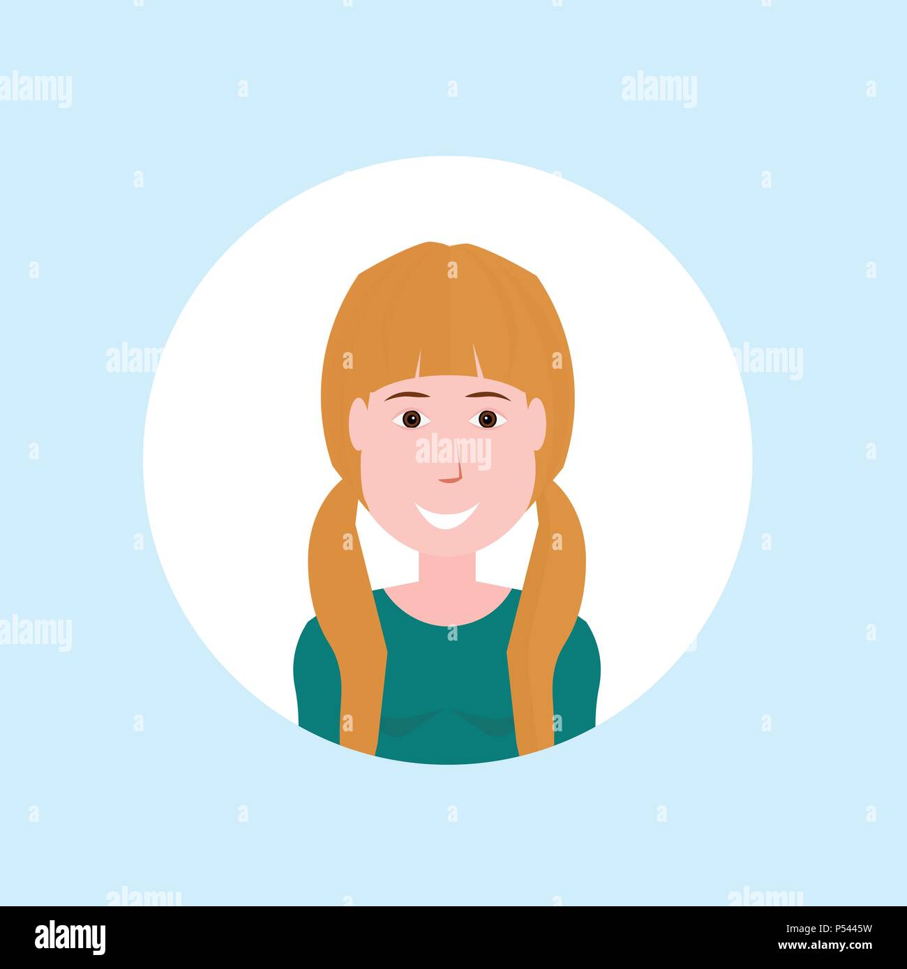redhair woman face happy lady portrait on blue background, female ...