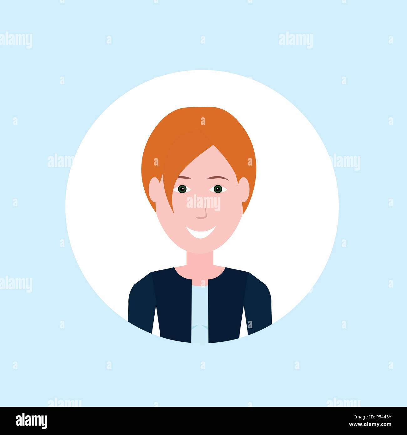 redhair woman face happy lady portrait on blue background, female ...