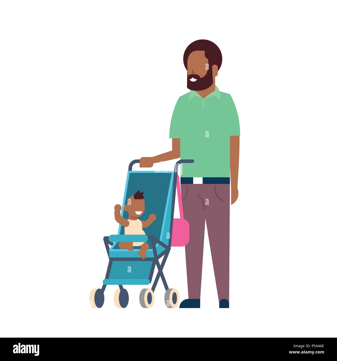 african father beard with baby son in stroller full length avatar on ...