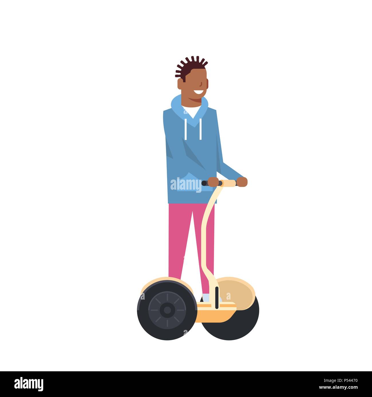 african boy riding gyroscooter over white background. gyroboard concept ...