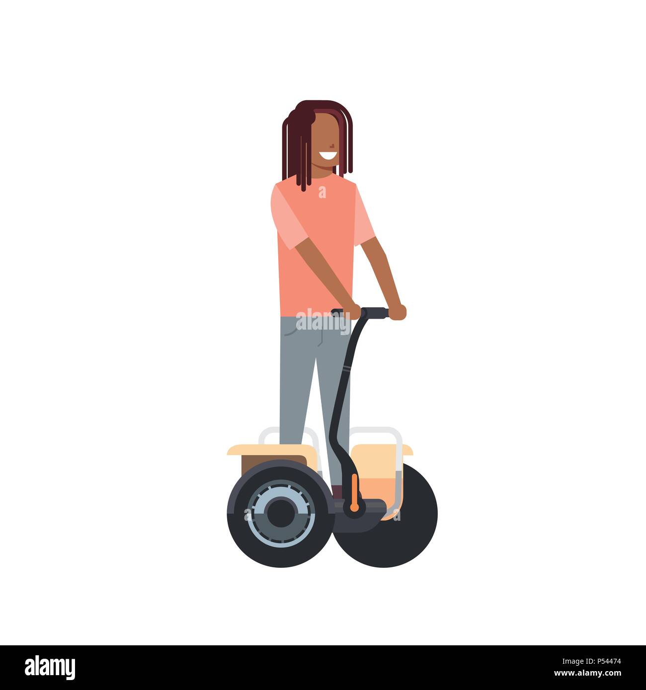 african boy riding gyroscooter over white background. gyroboard concept ...