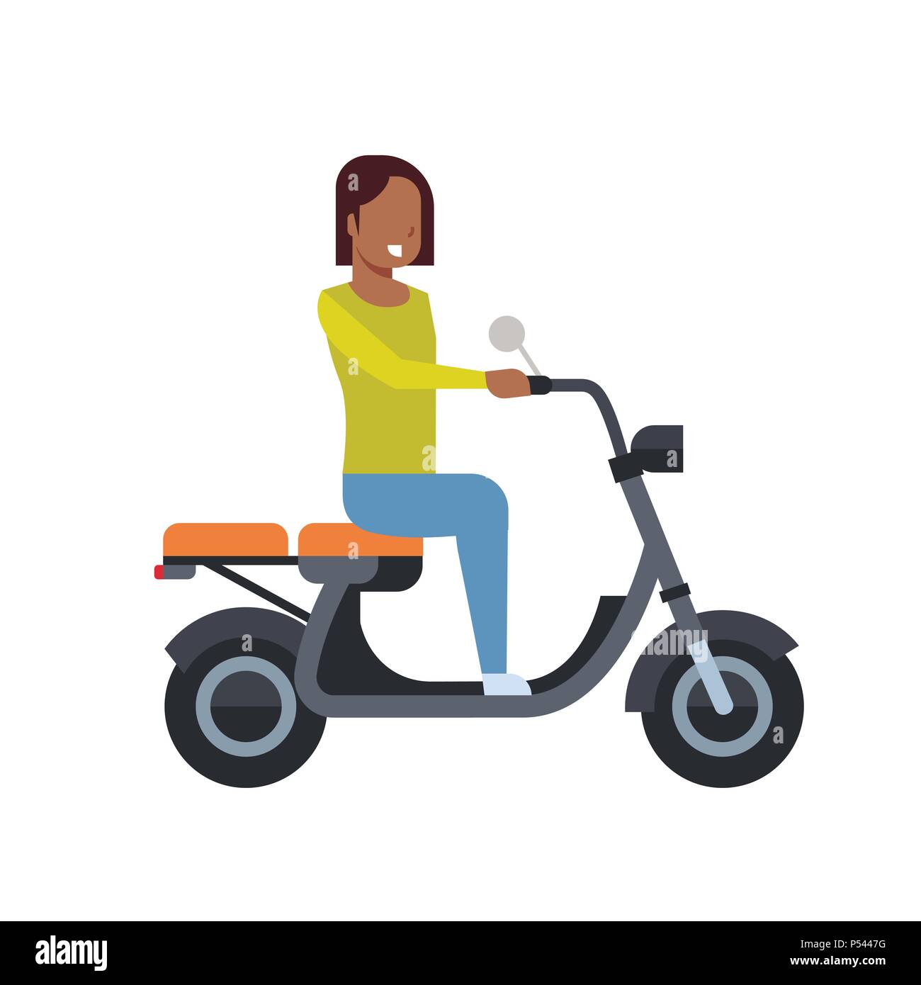 african girl riding electric scooter over white background. electric ...