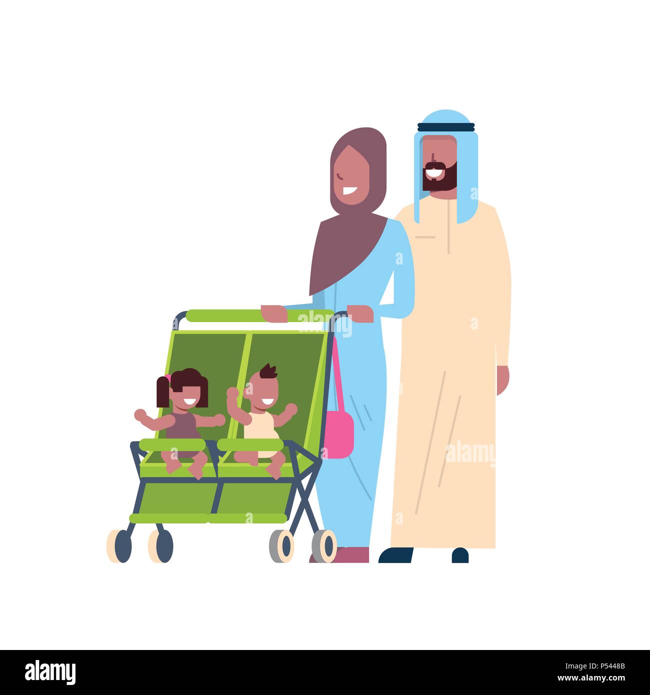 arab father mother baby twins double stroller full length avatar on ...