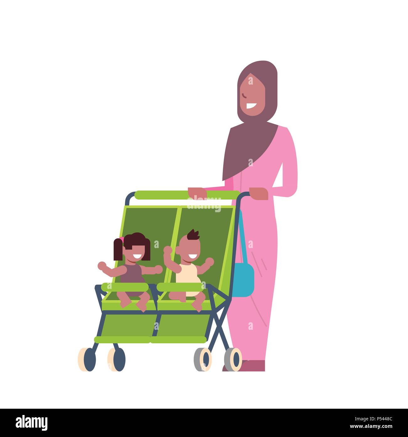 arab mother baby sister brother twins double stroller full length ...