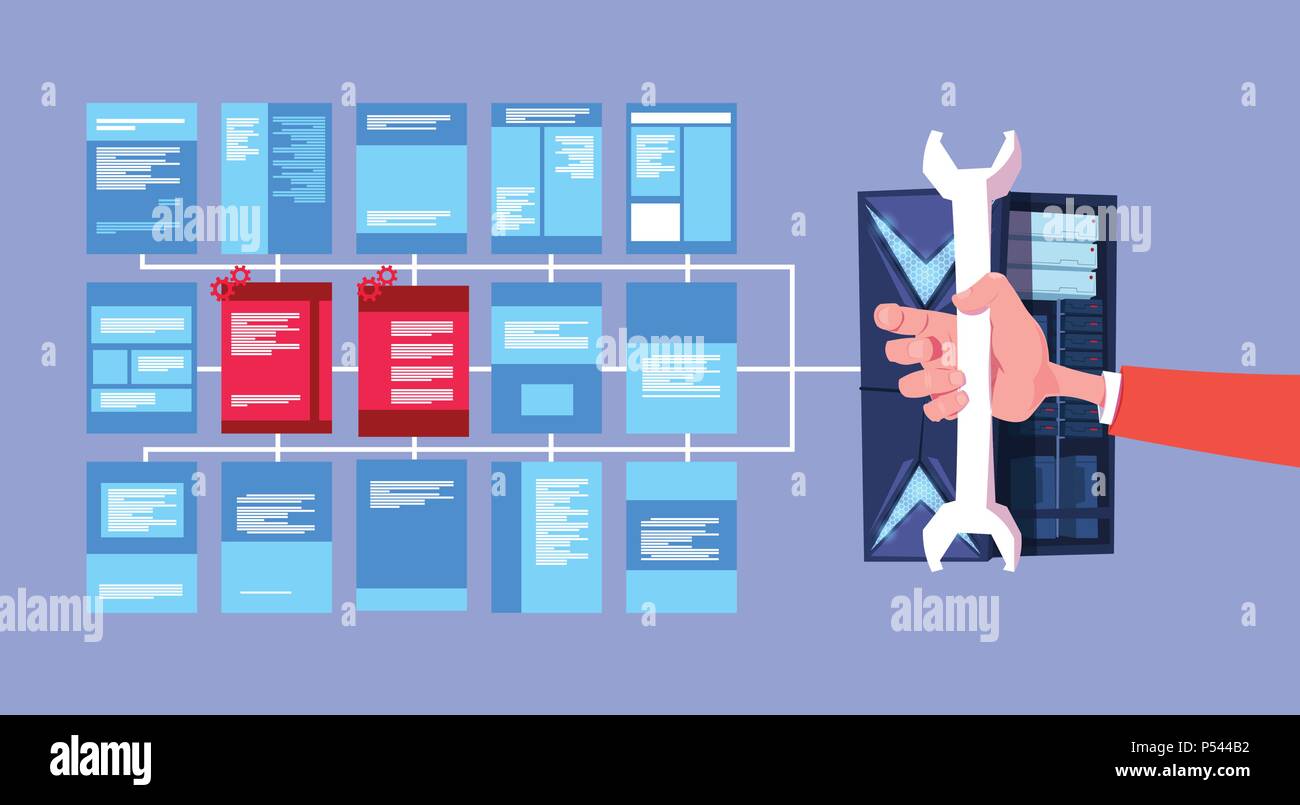 Hand Hold Spanner Over Data Privacy Computing Center With Hosting Servers Infographic Network