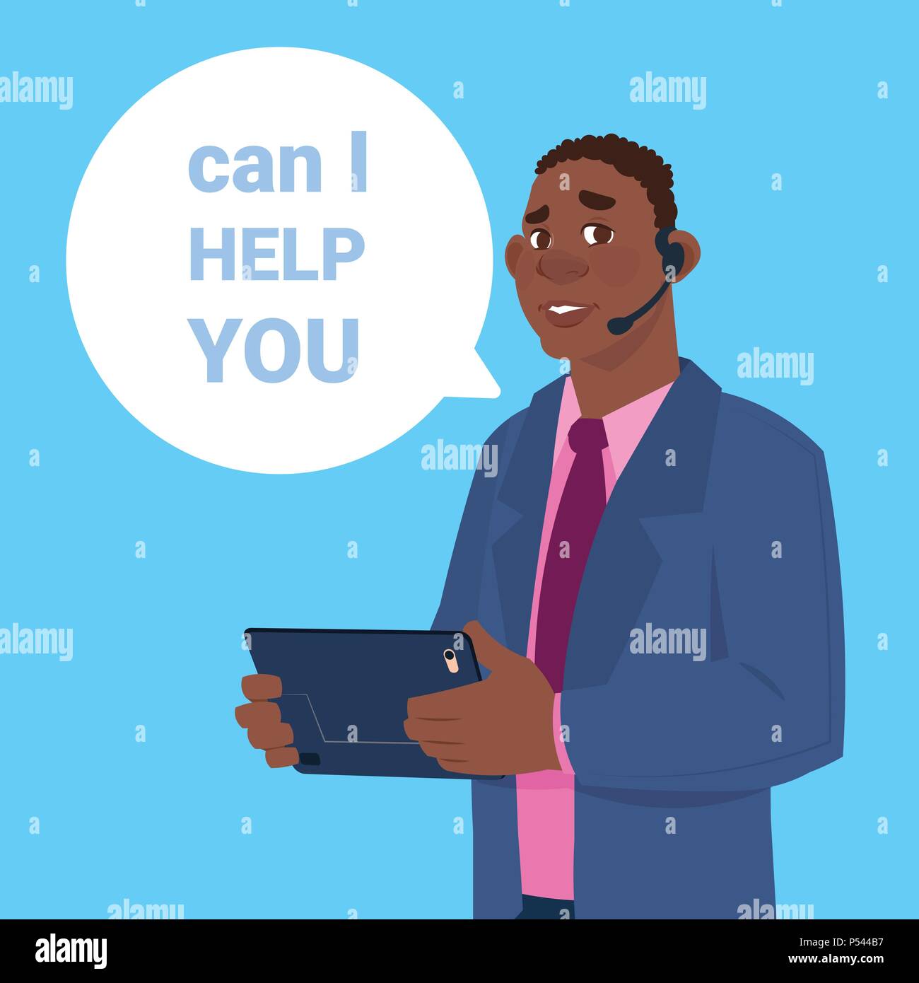 support center headset agent african man client online operator ...