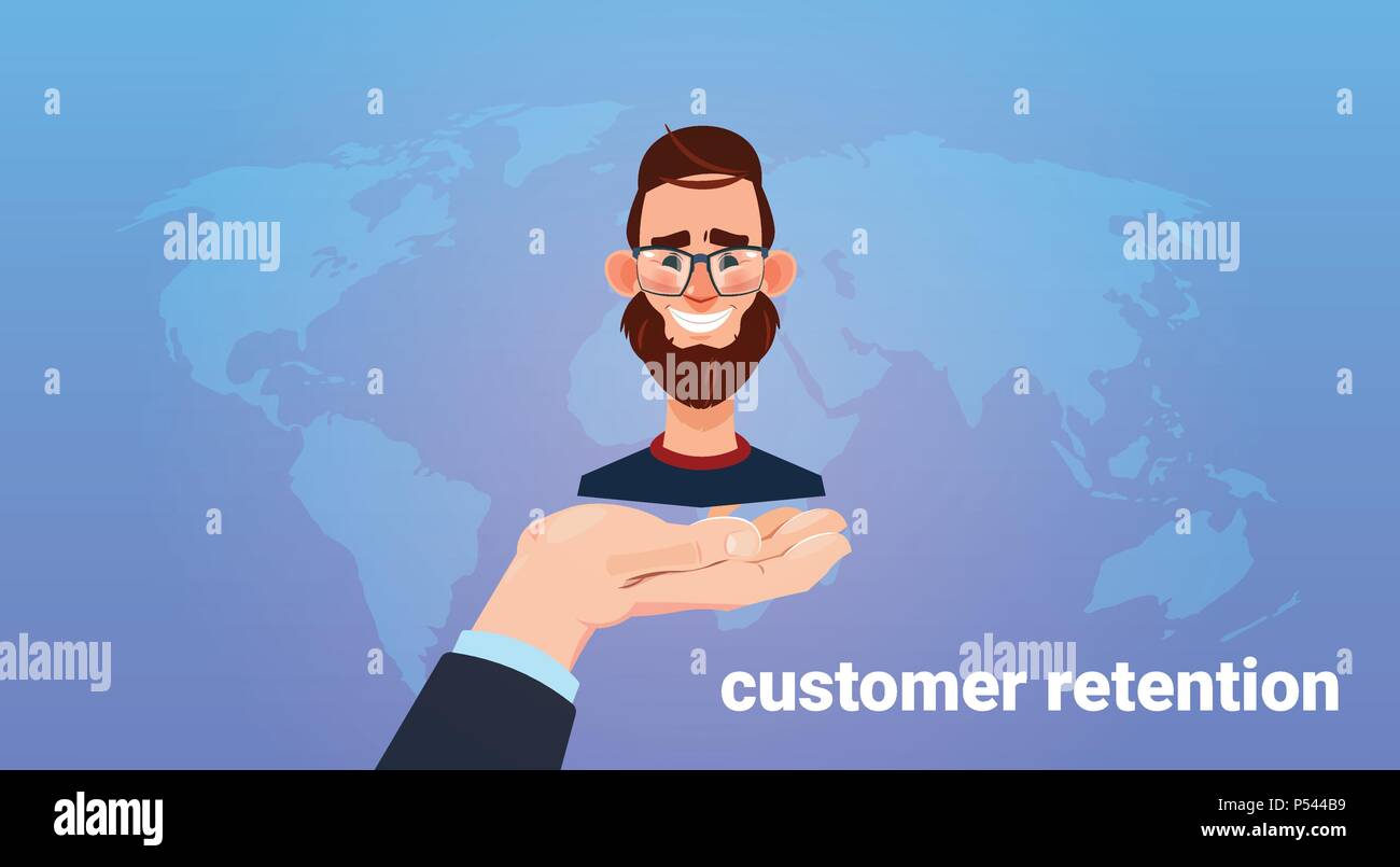 hand palm hold man client. Customer retention concept. Customer Care ...