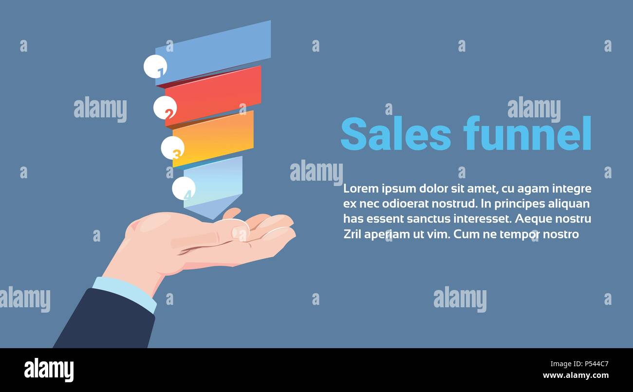 hand hold sales funnel with steps stages business infographic. purchase ...