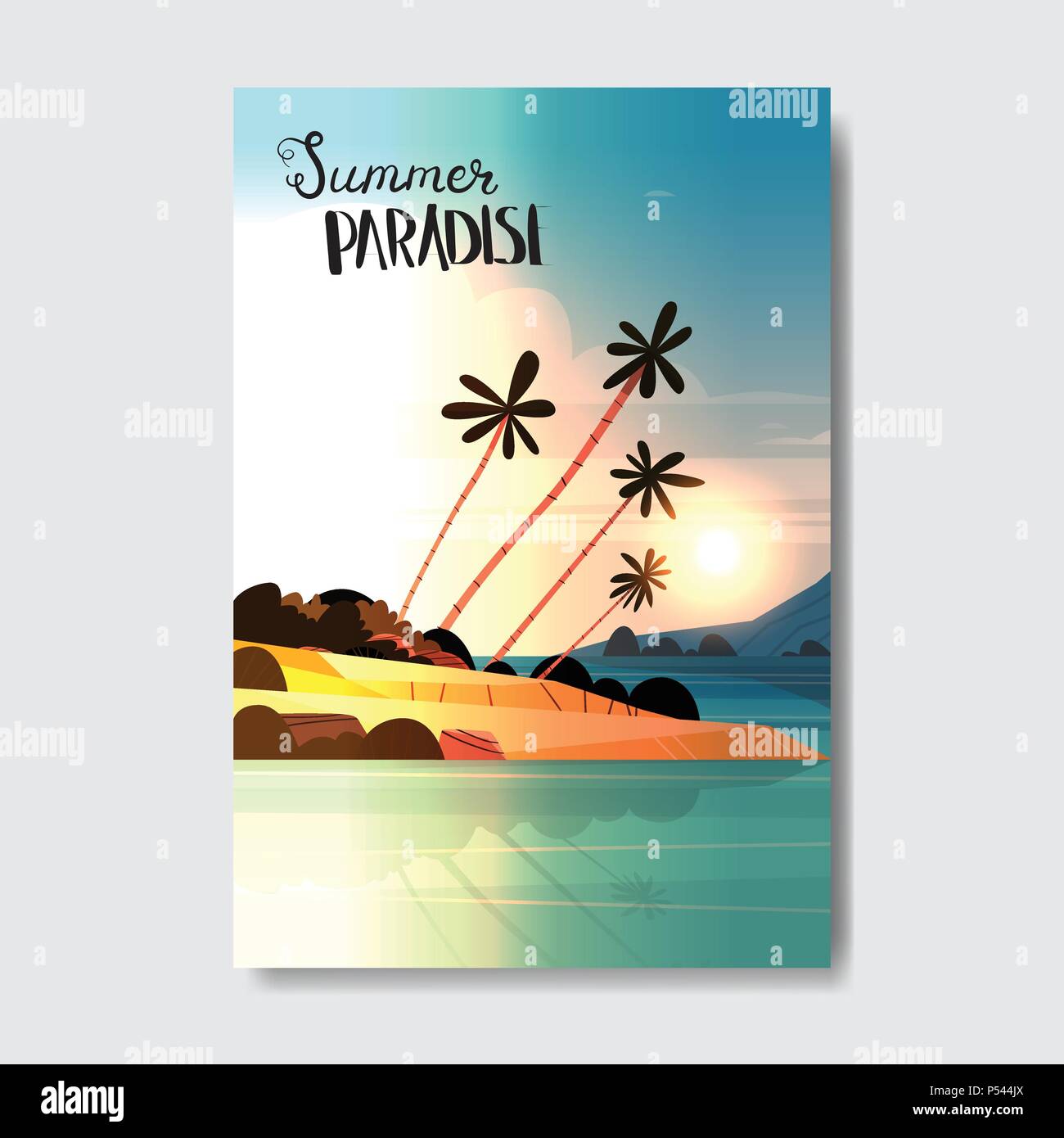 summer paradise vertical sunset palm tree beach badge design label ...