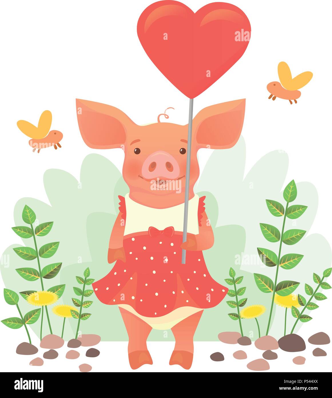 Cute pig holding heart . Cute animal. Heart sign vector illustration ...