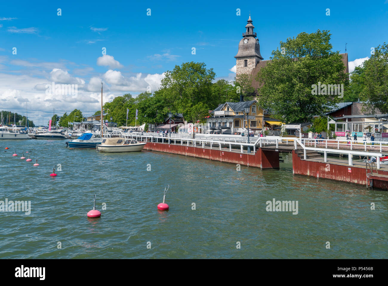 NAANTALI, FINLAND - 23/6/2018: The marina and Naantali church at sunny ...