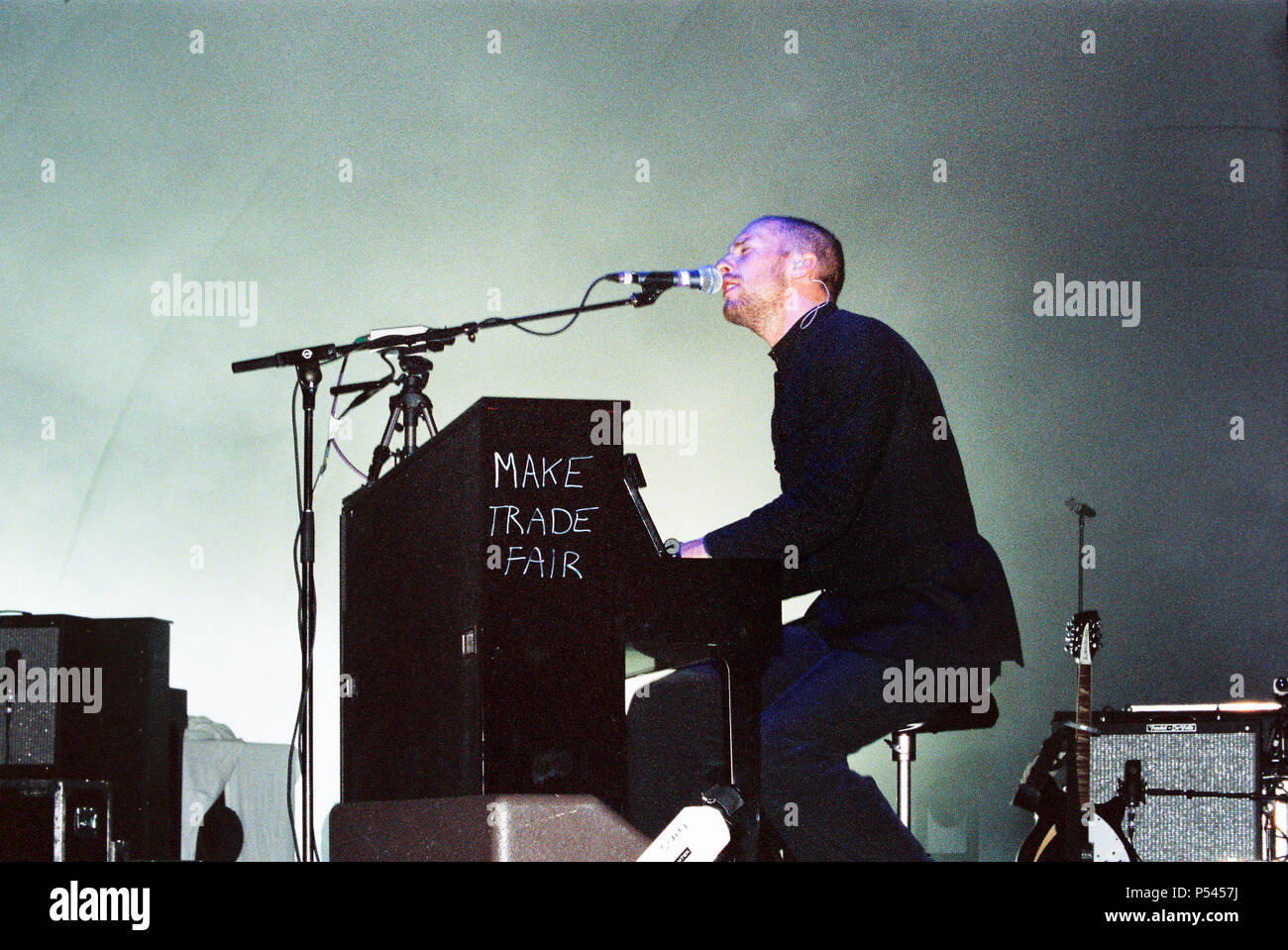 Chris Martin lead singer in Coldplay performing at the Hollywood Bowl ...