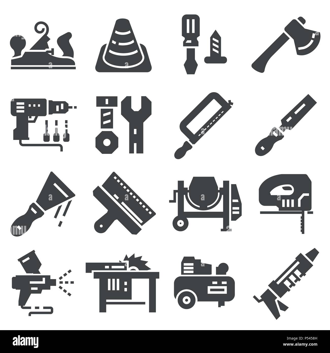 Black Construction tools icon set on white background Stock Vector ...