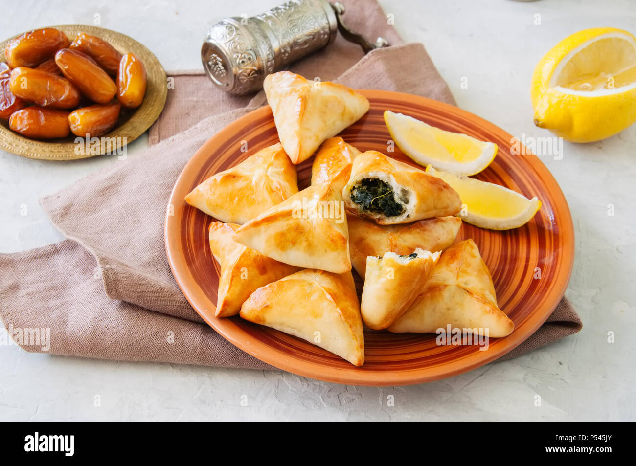 Arabic and middle eastern food concept. Fatayer sabanekh - traditional ...