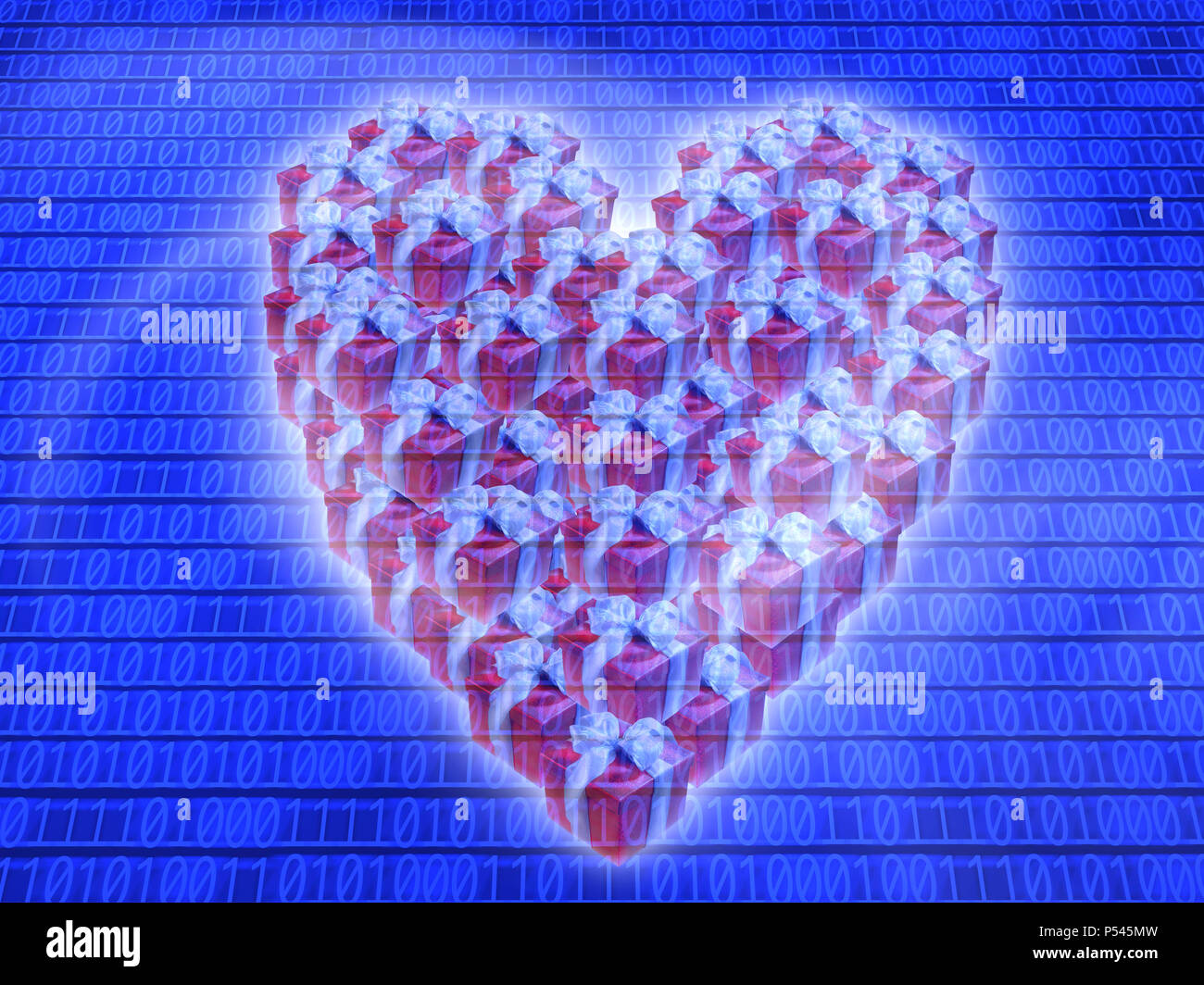 heart shaped gift box over binary code background Stock Photo - Alamy