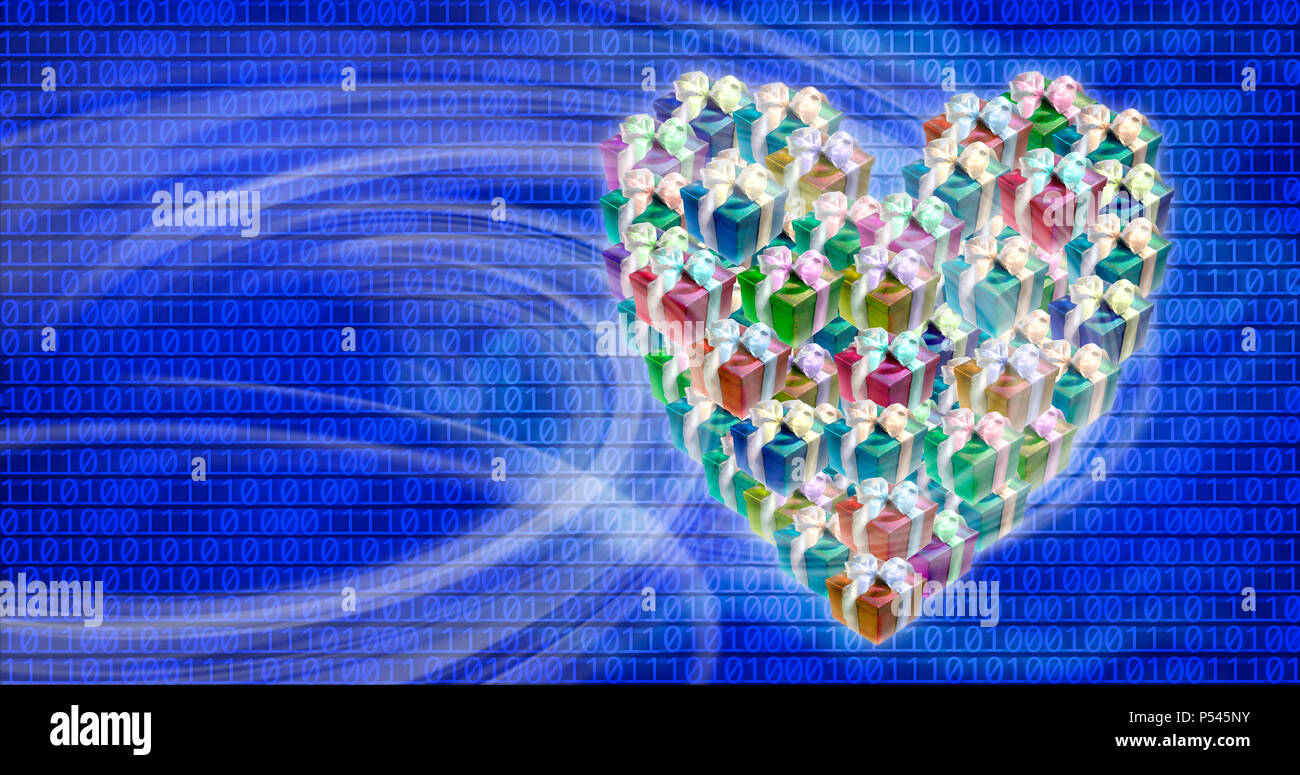 heart shaped gift box over binary code background Stock Photo - Alamy