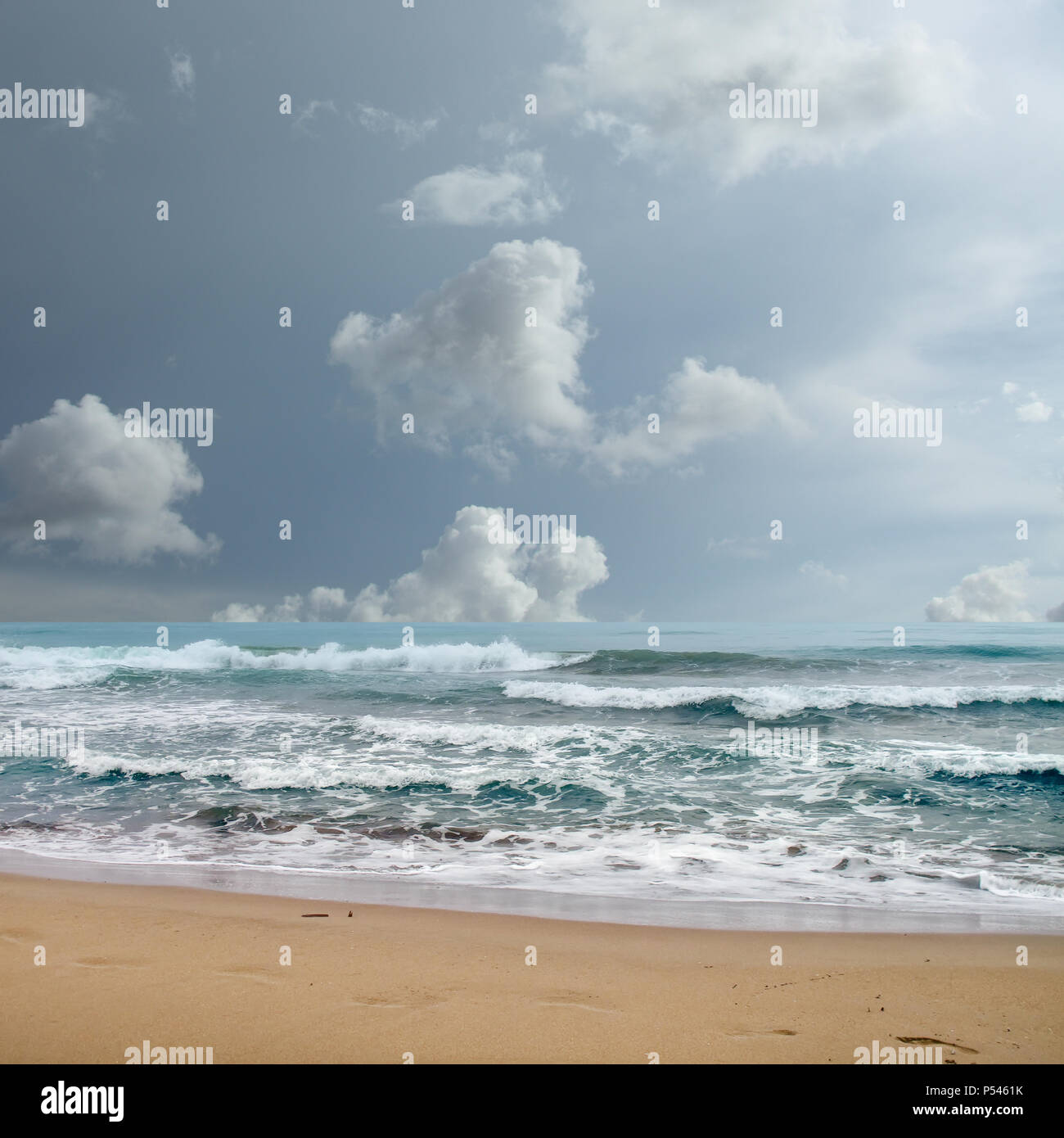 seascape image of waves on sea over stormy sky Stock Photo - Alamy