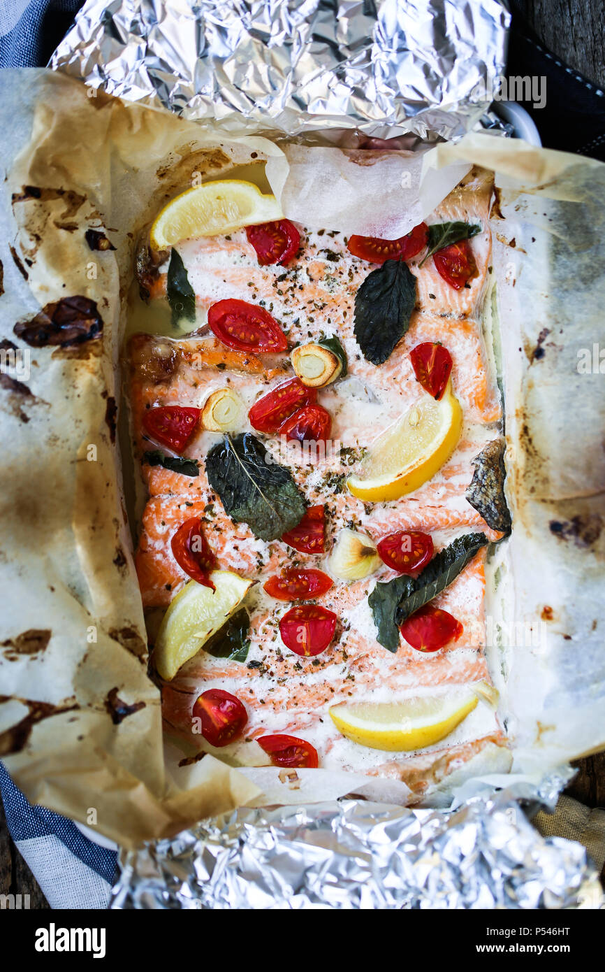 Baked rainbow trout fillet Stock Photo - Alamy