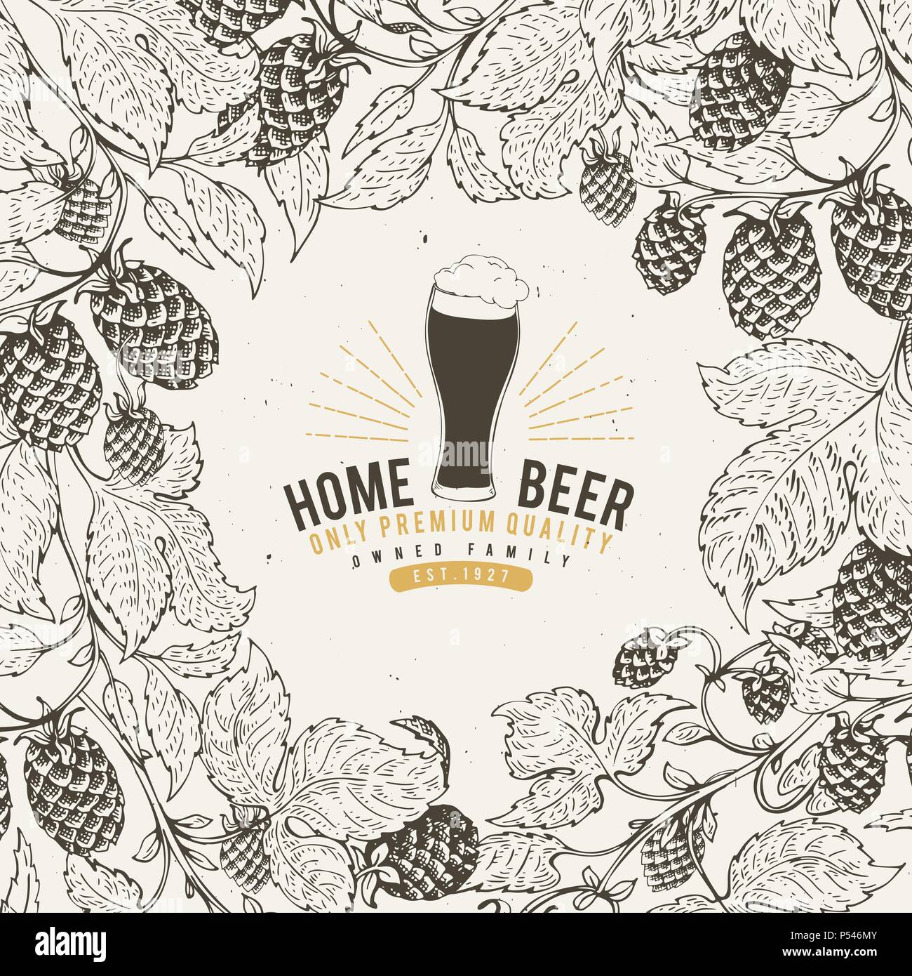 Beer hop design template. Vintage beer background. Vector hand drawn ...