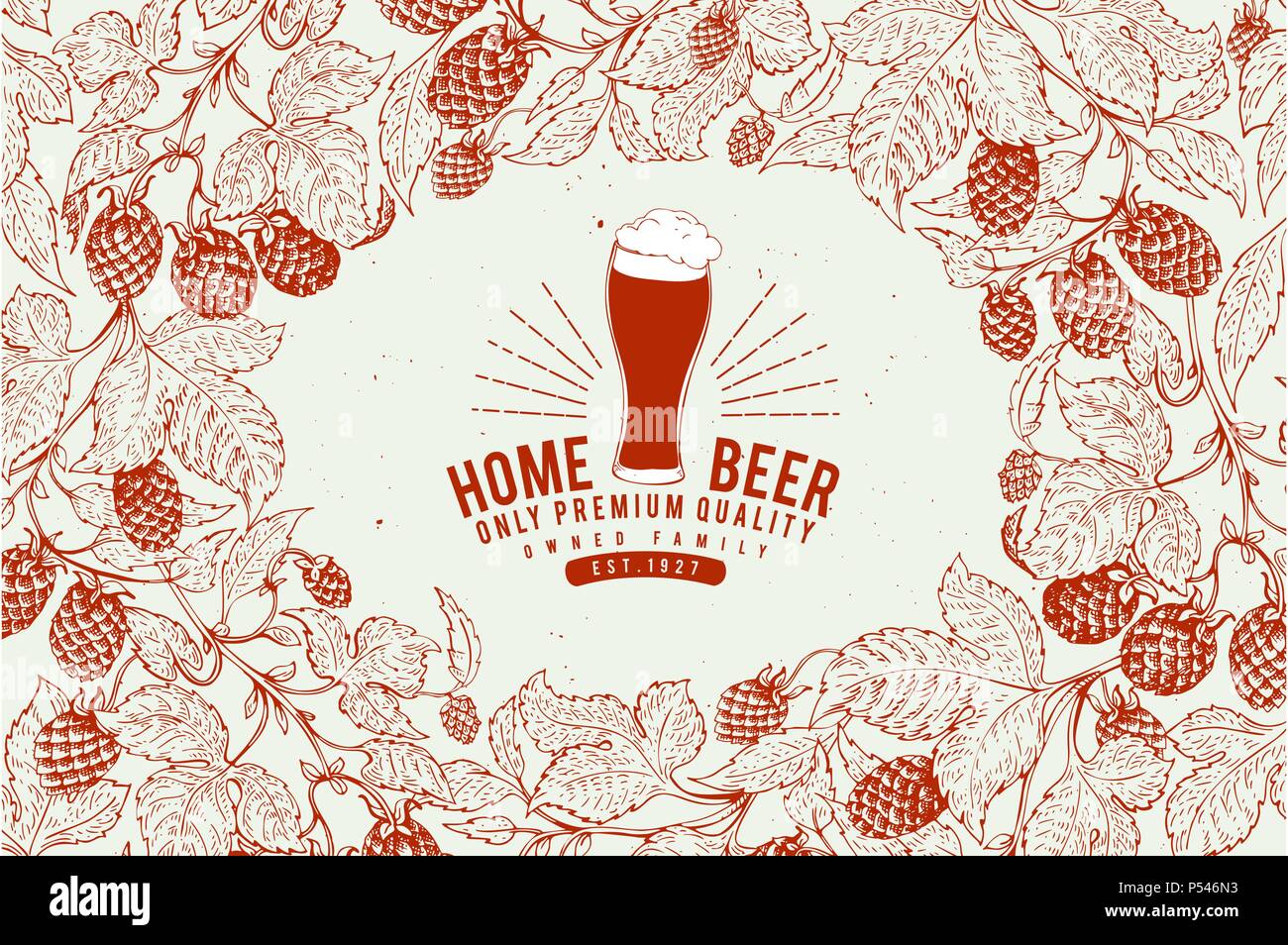 Beer hop design template. Vintage beer background. Vector hand drawn ...