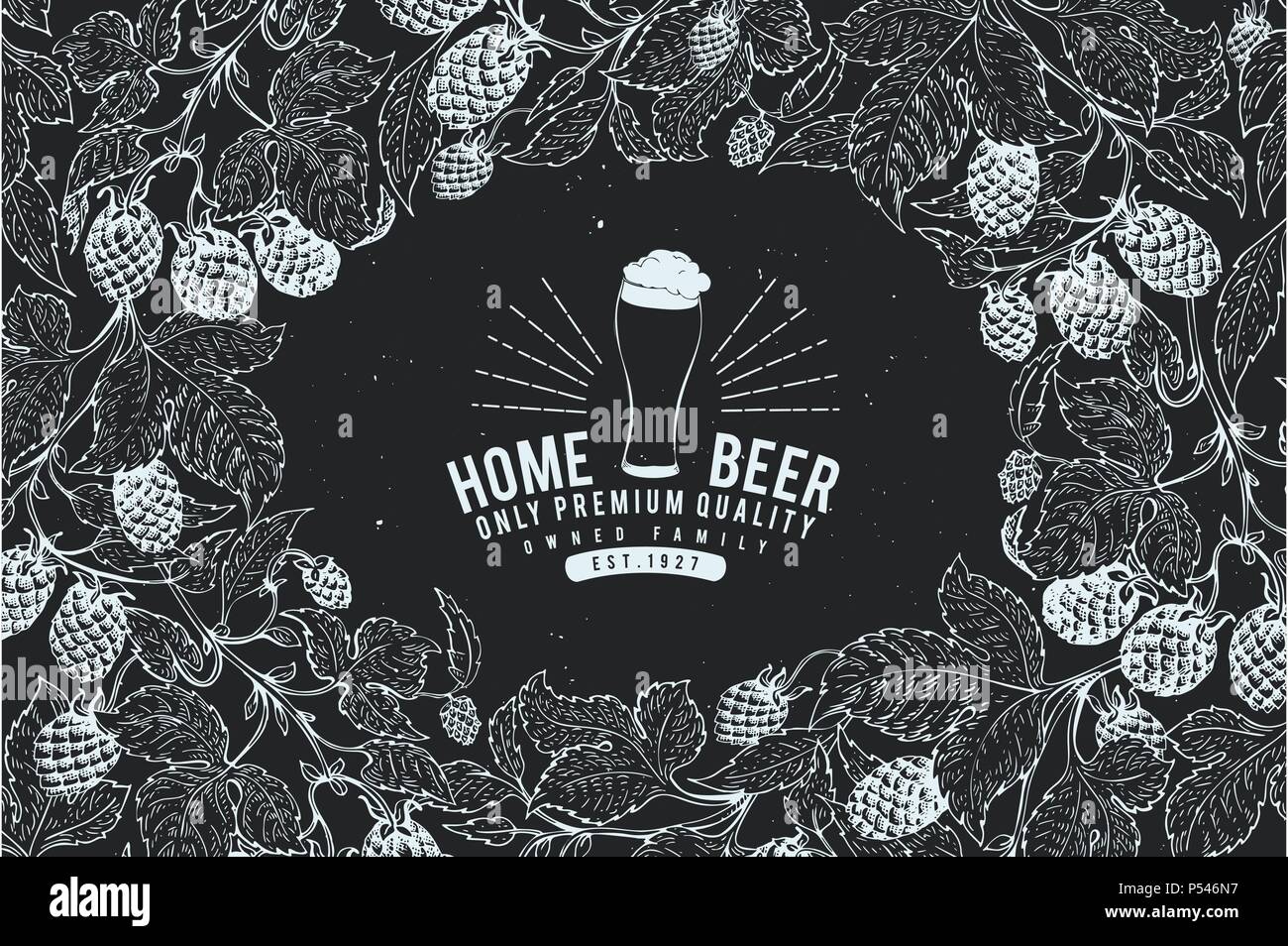 Beer hop design template. Vintage beer background. Vector hand drawn ...