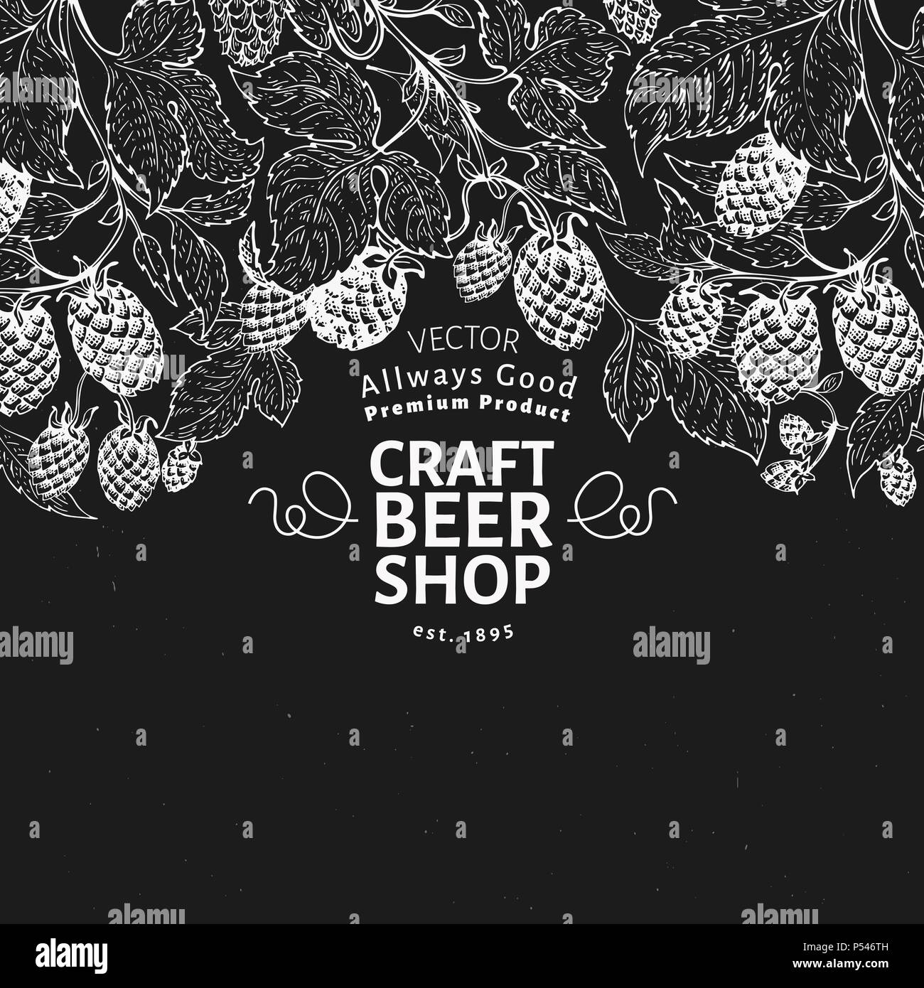 Beer hop design template. Vintage beer background. Vector hand drawn ...
