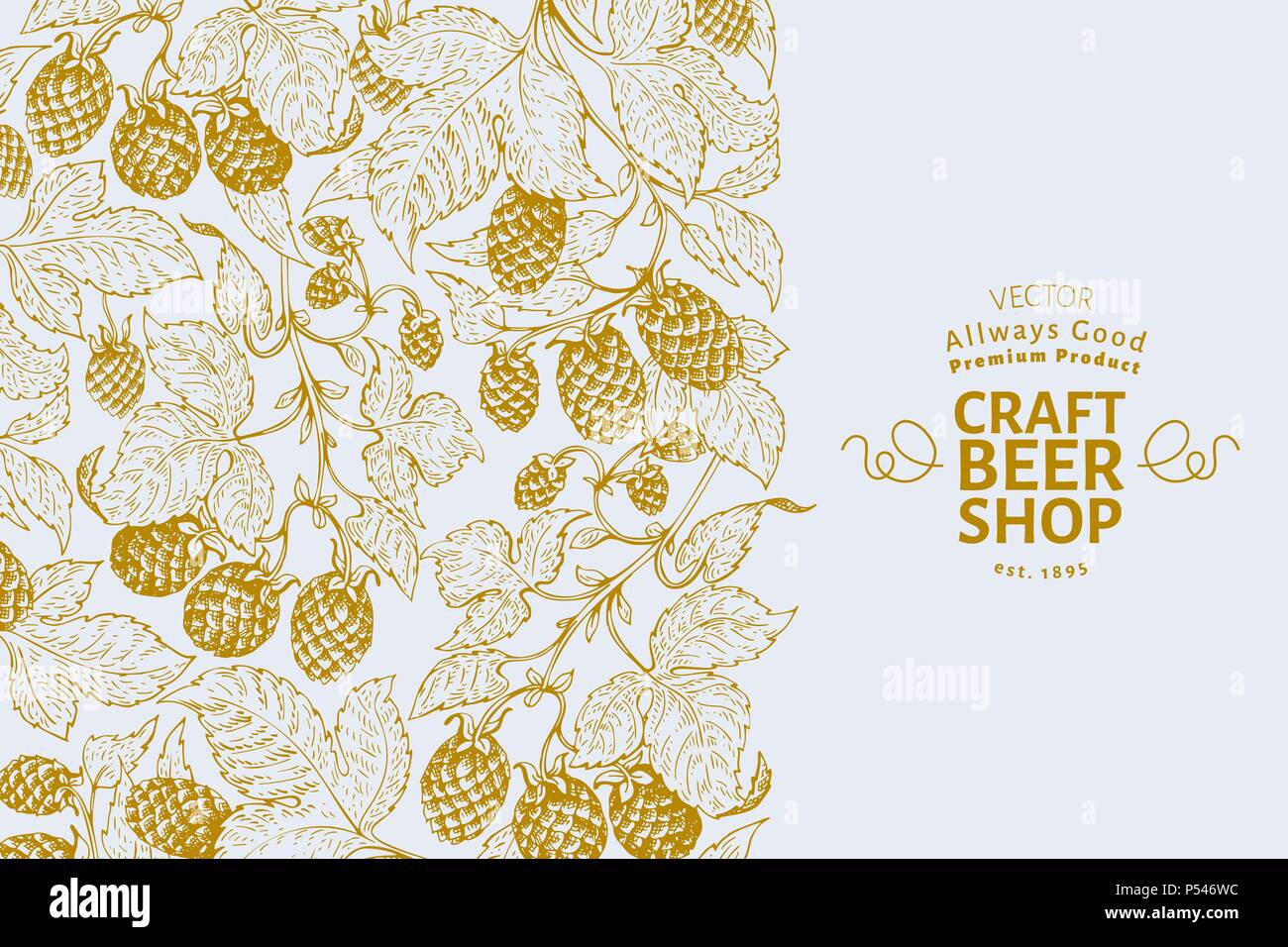 Beer hop design template. Vintage beer background. Vector hand drawn ...