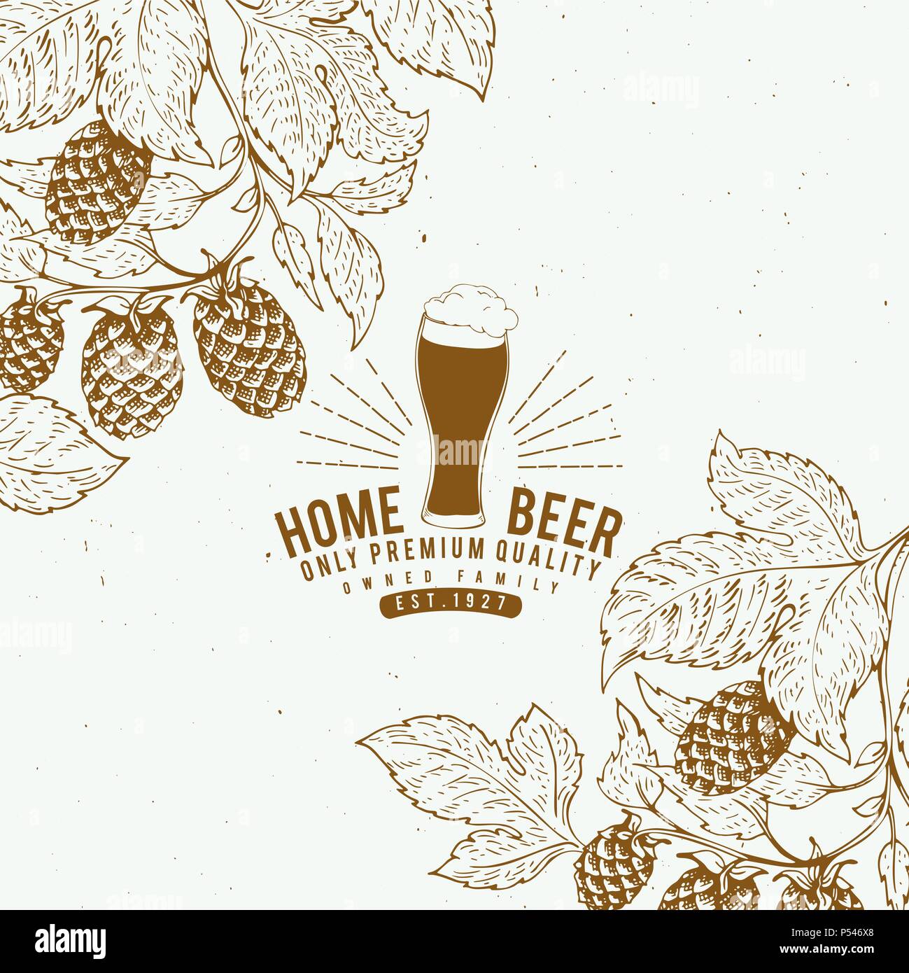 Beer hop design template. Vintage beer background. Vector hand drawn ...