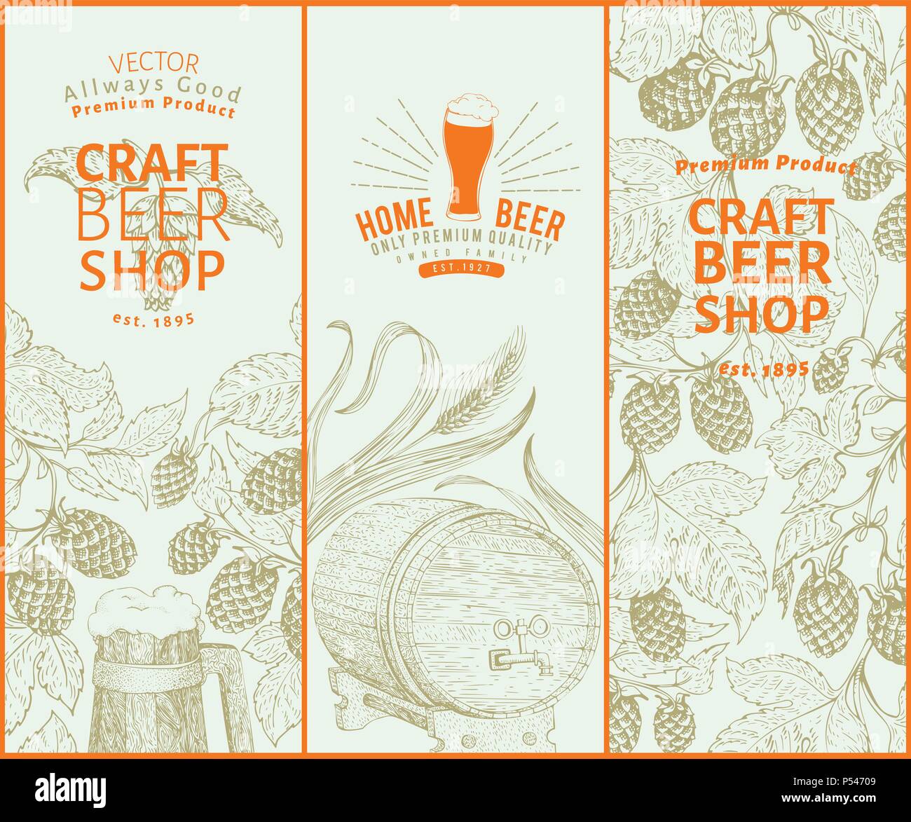 Beer hop design templates. Vintage beer background. Vector hand drawn ...