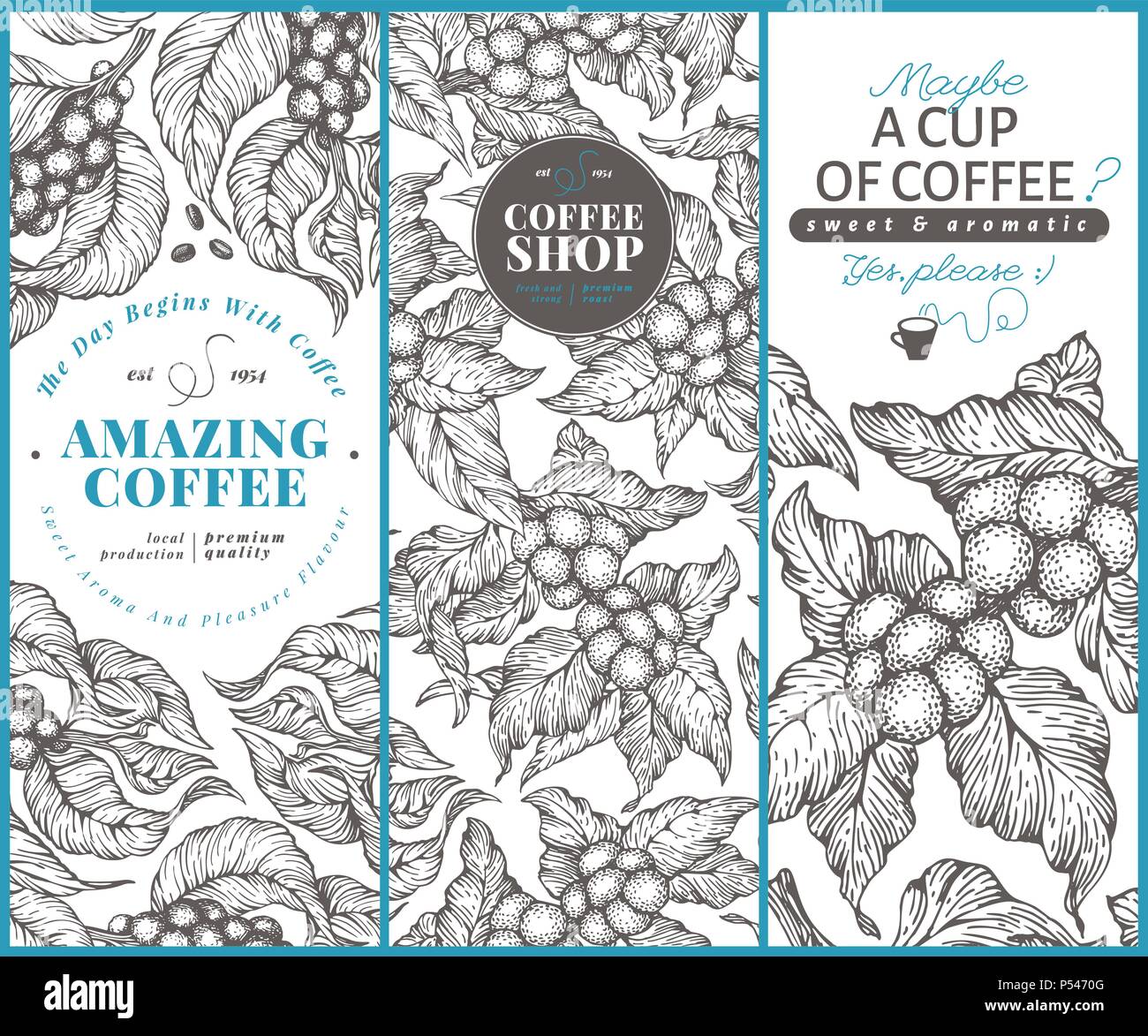 Coffee tree banner templates. Vector illustration. Retro coffee banners ...