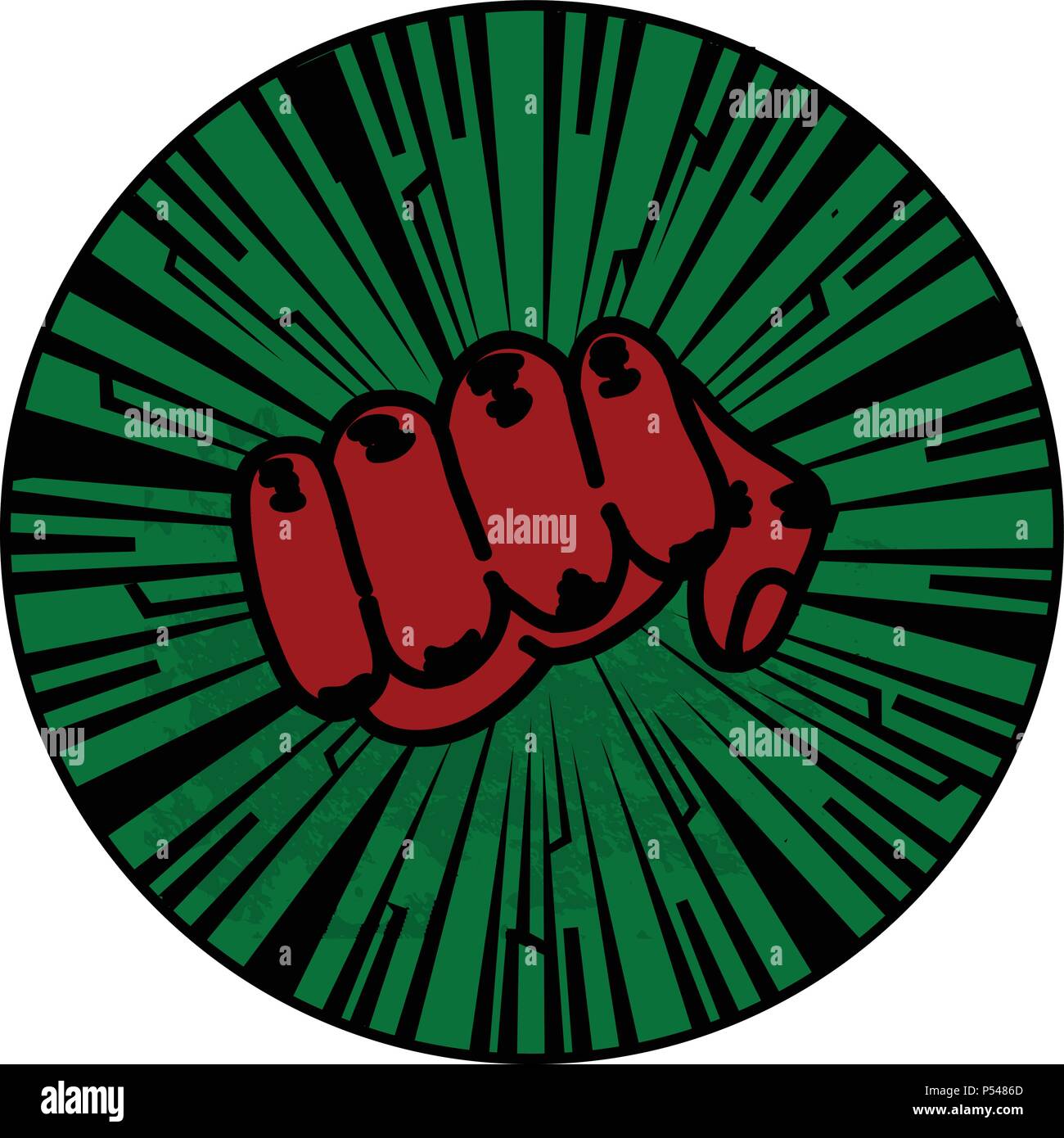 Vintage Grunge Green Circular Border with Hand Drawn Red Fist Front ...