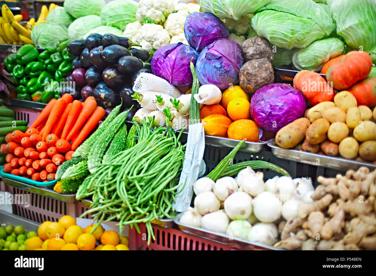 Vegetables and fruits at open air market Stock Photo - Alamy