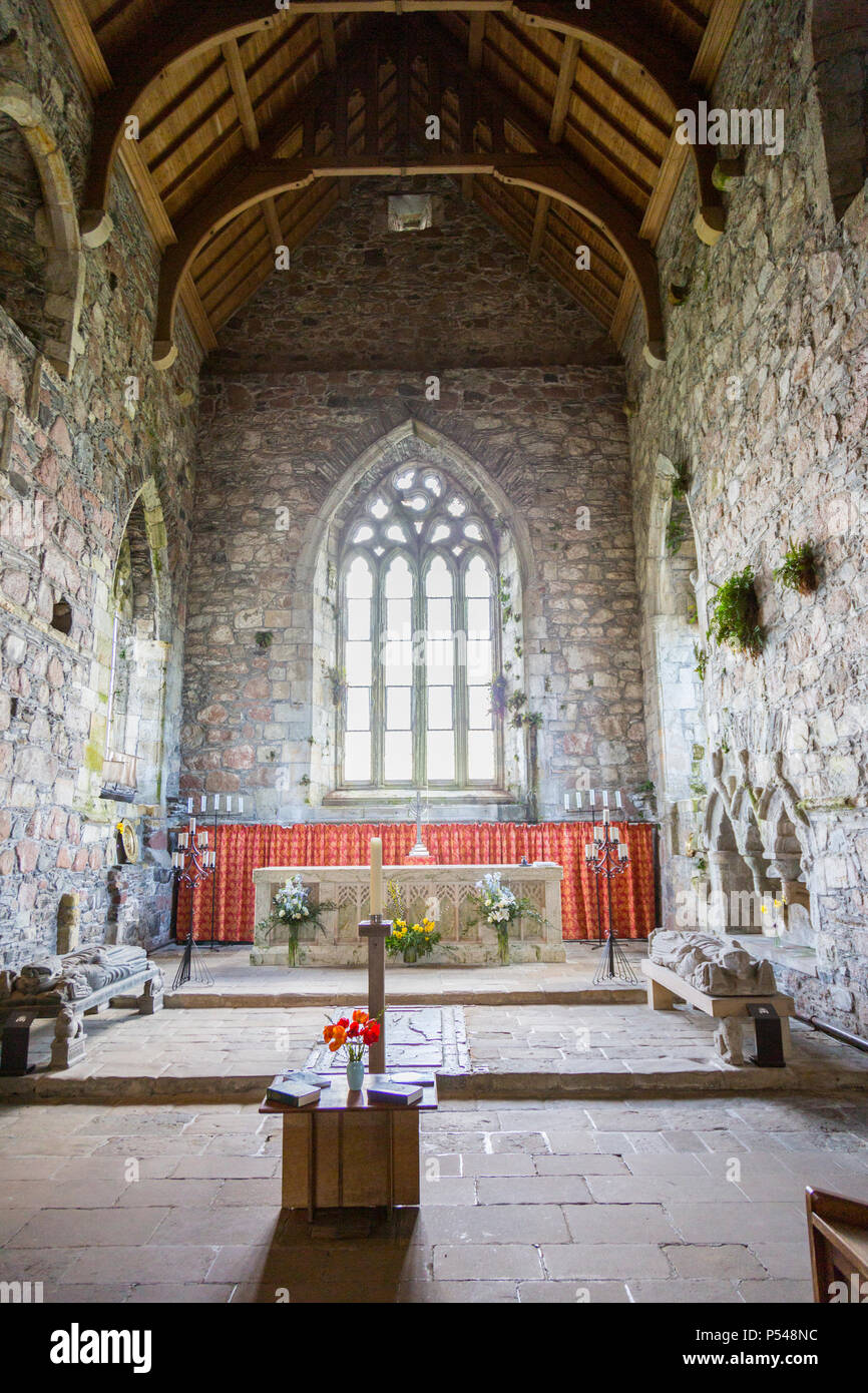 The altar inside the historic medieval abbey church on the Hebridean ...