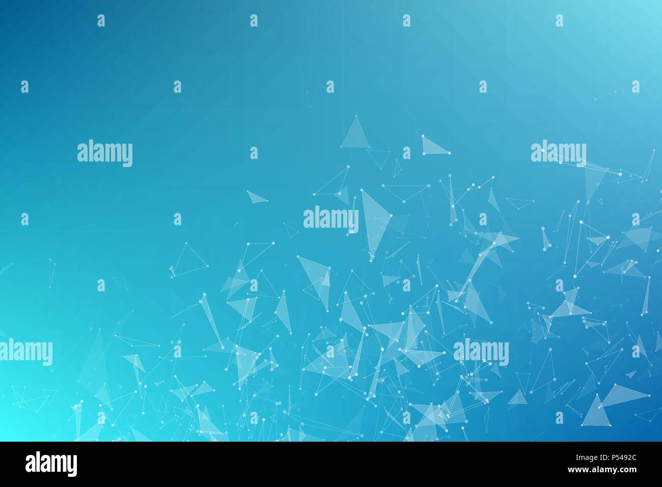 Abstract geometrical blue background of flying triangles. Connected ...