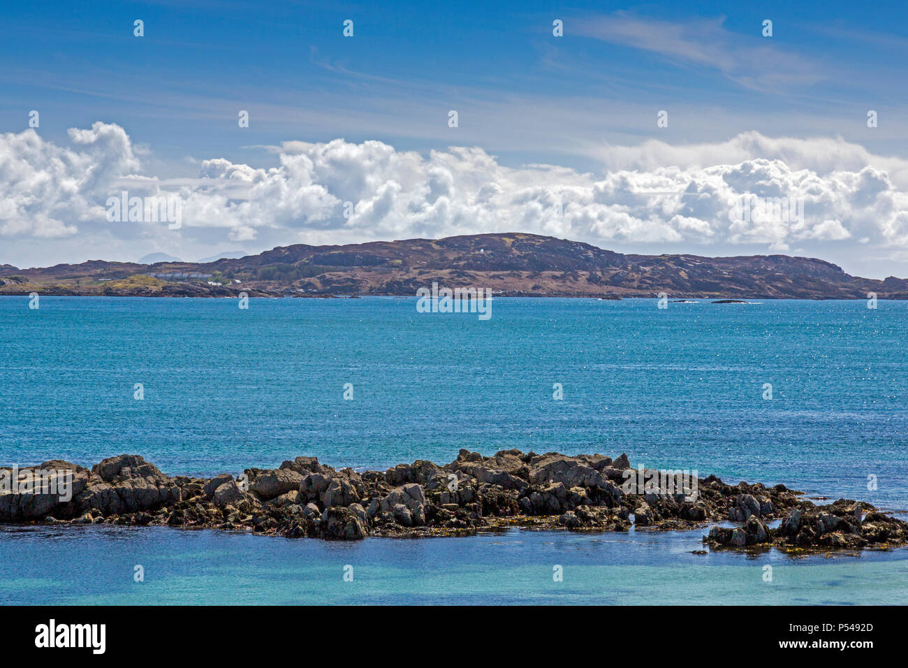 The Hebridean island of Erraid viewed across the Sound of Iona from ...