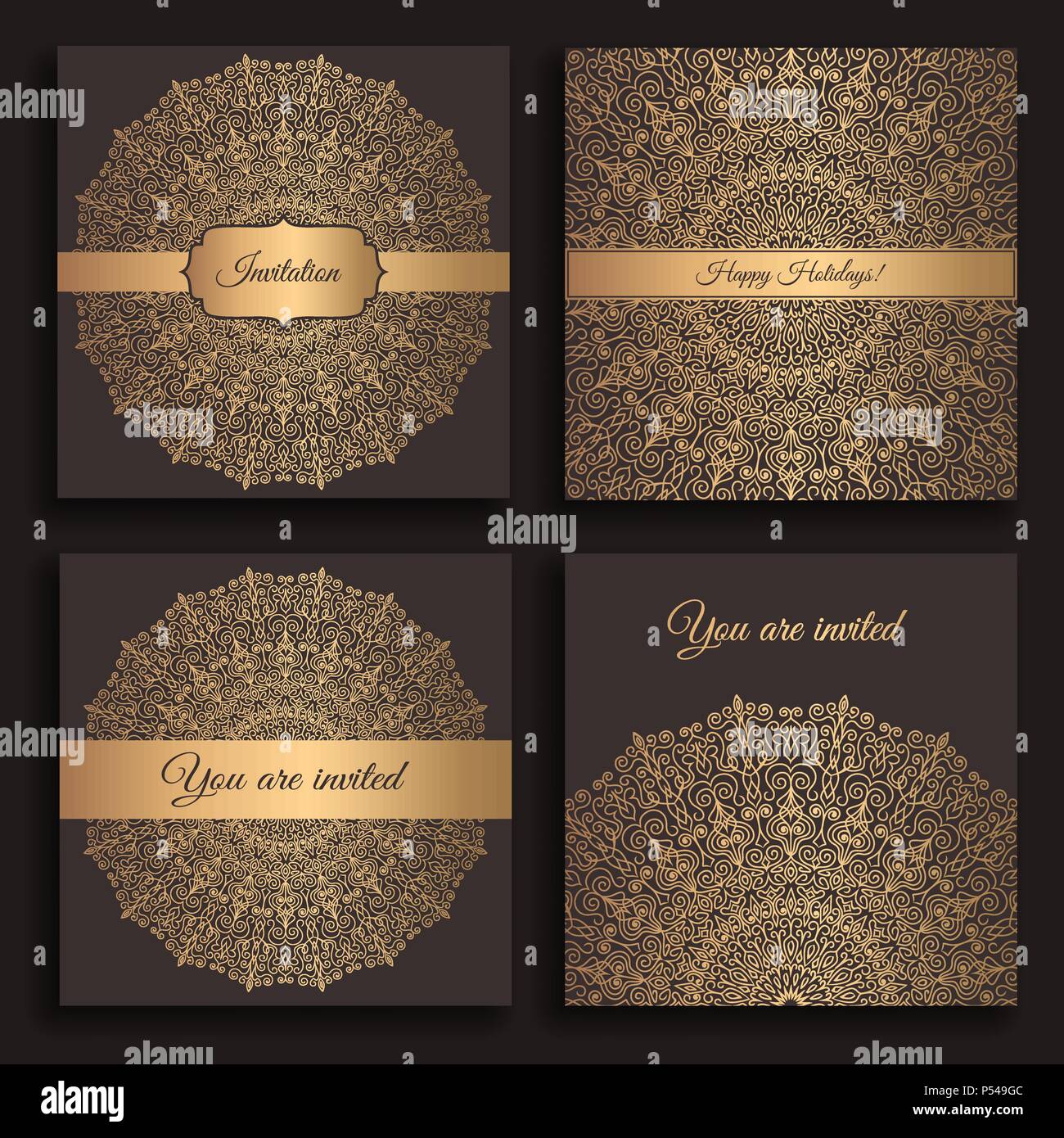 Golden Vector Invitations Set Stock Vector Image & Art - Alamy