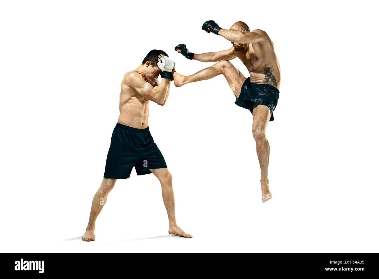 Two professional boxer boxing isolated on white studio background Stock ...