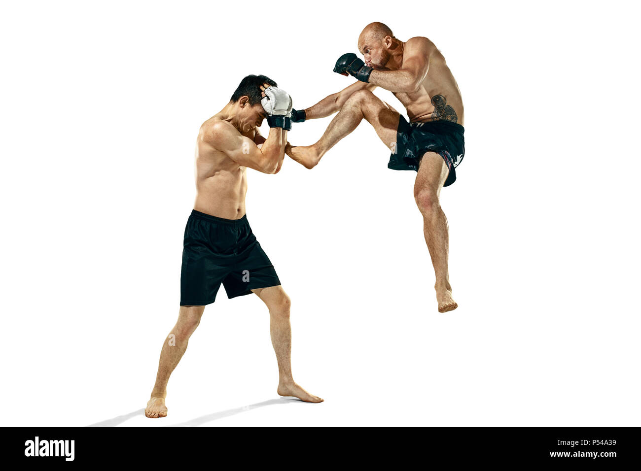Two professional boxer boxing isolated on white studio background Stock ...
