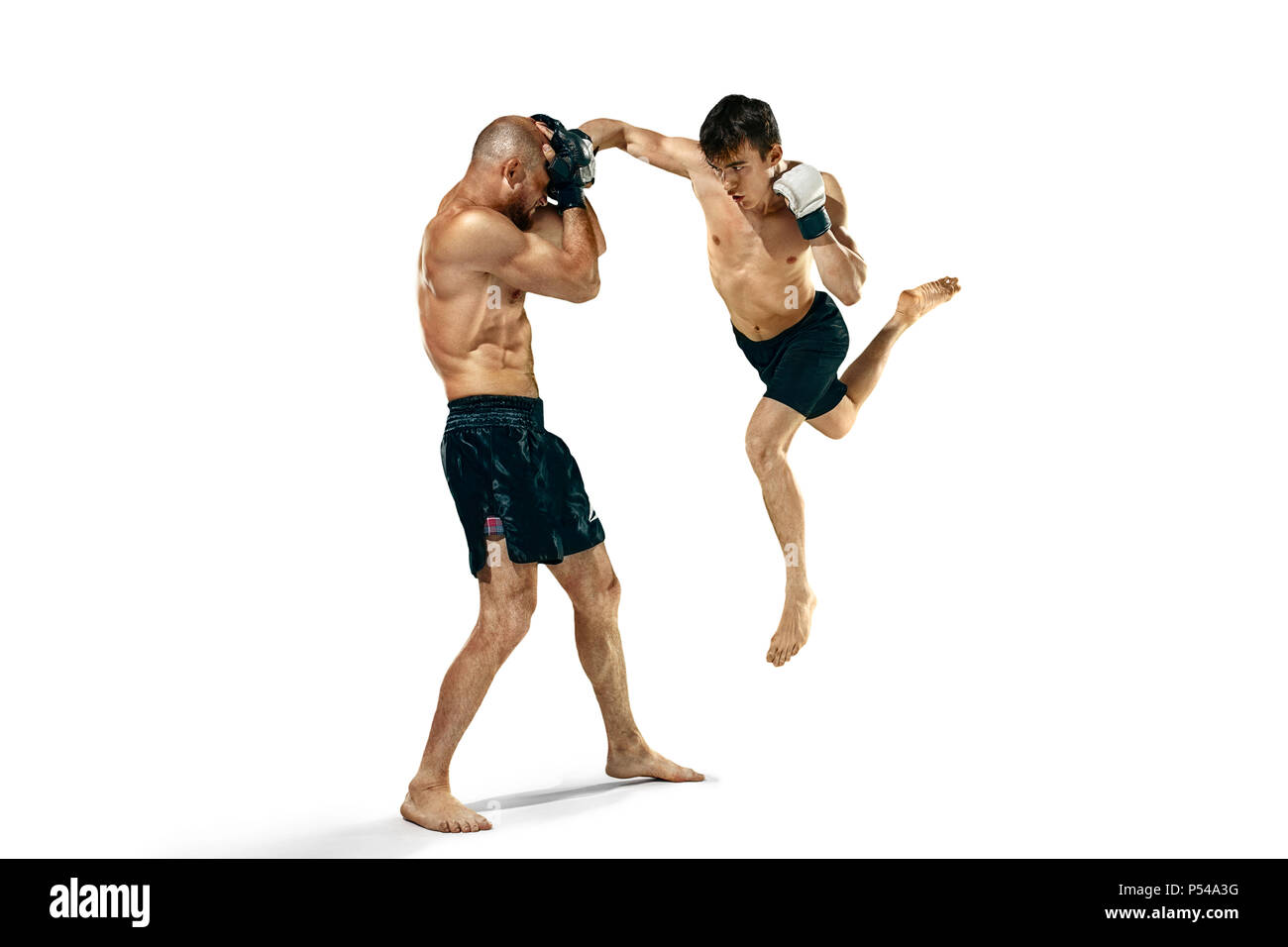 Two professional boxer boxing isolated on white studio background Stock ...