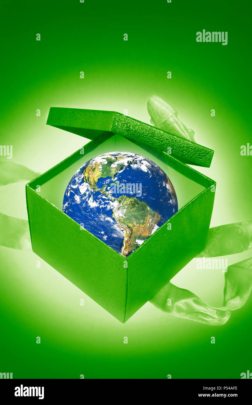 conceptual background image of a globe in gift box Stock Photo - Alamy