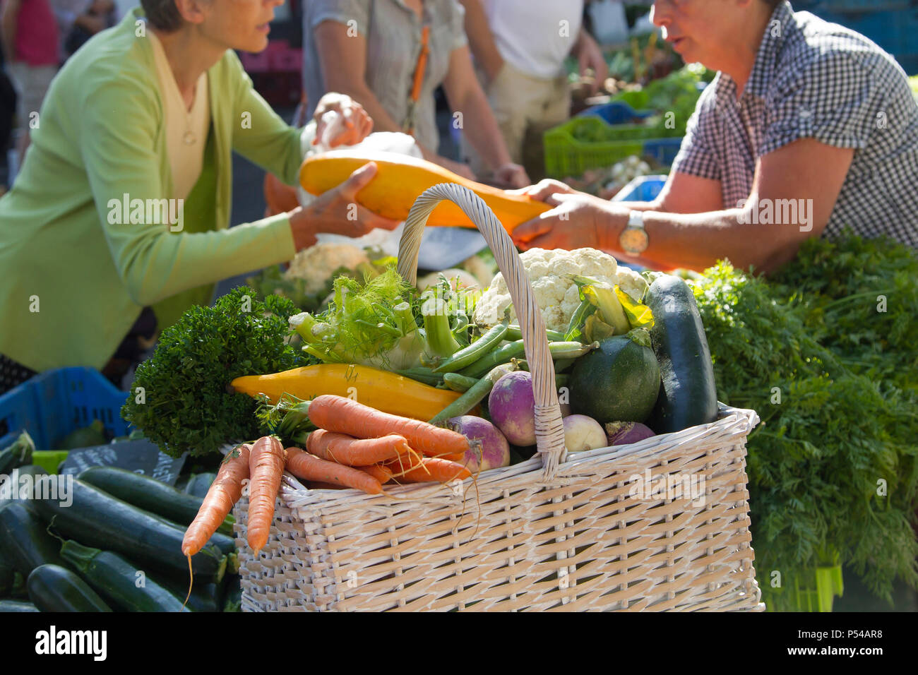 Market, basked full of vegetables Stock Photo - Alamy