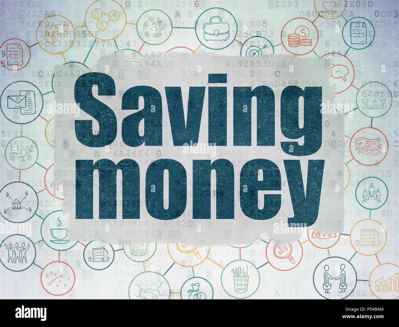 Business concept: Saving Money on Digital Data Paper background Stock ...