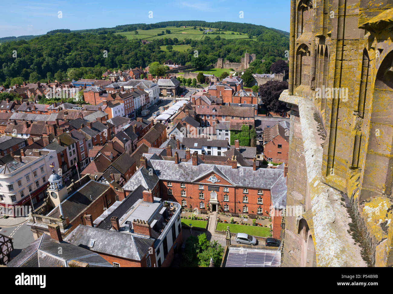 View of Ludlow and the surrounding countryside seen from the tower of ...